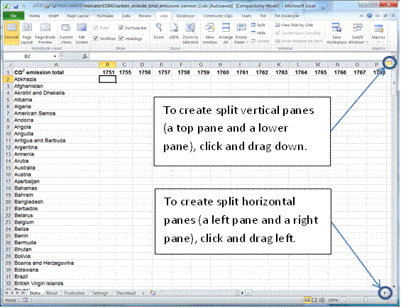 Freeze and Split Panes